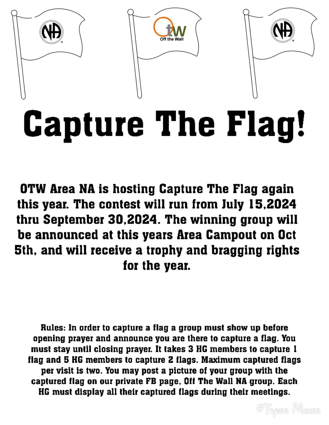 Events from July 15 – October 26 – Off The Wall Area of Narcotics Anonymous